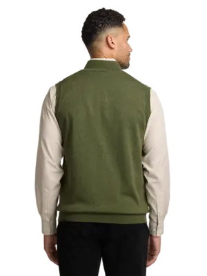 PAUL FREDRICK Cotton Full Zip Mock Neck Vest - Olive