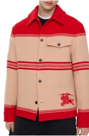 Burberry Striped Wool-nylon Jacket - Crayon Red