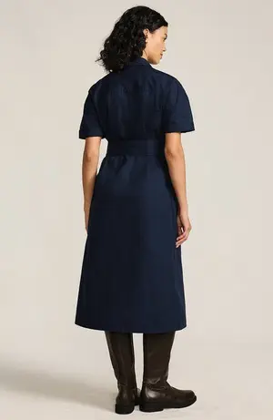 LANDS' END Cotton Poplin Button-front Midi Dress