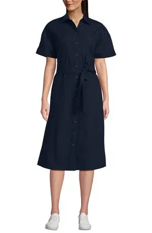 LANDS' END Cotton Poplin Button-front Midi Dress