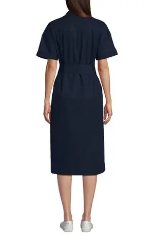 LANDS' END Cotton Poplin Button-front Midi Dress