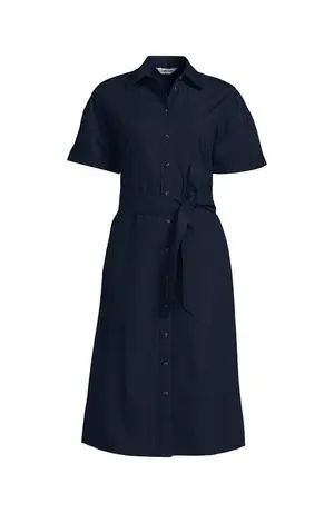 LANDS' END Cotton Poplin Button-front Midi Dress