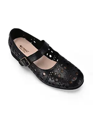 OLD TREND Retro Genuine Leather Cutout Mary Jane Flats - Black