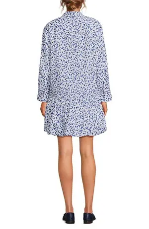 LANDS' END Flounce Hem Button-front Shirt Dress - Blue Floral/white