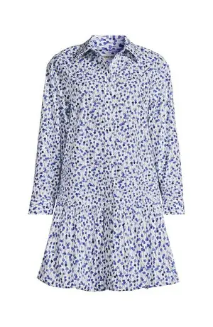 LANDS' END Flounce Hem Button-front Shirt Dress - Blue Floral/white