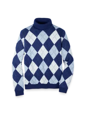 PAUL FREDRICK Long Sleeve Donegal Turtleneck Pullover Blue