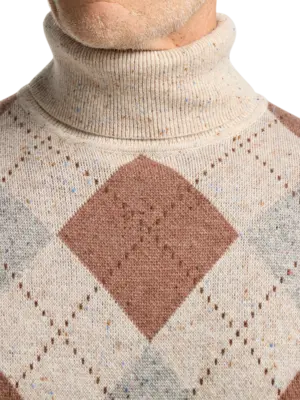 PAUL FREDRICK Long Sleeve Donegal Turtleneck Pullover - Ivory Multi