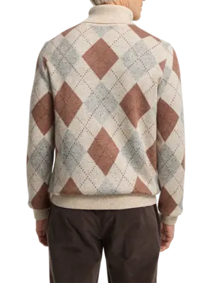 PAUL FREDRICK Long Sleeve Donegal Turtleneck Pullover - Ivory Multi