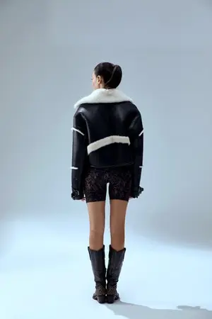 PCFG Fur Trimmed Cropped Leather Jacket