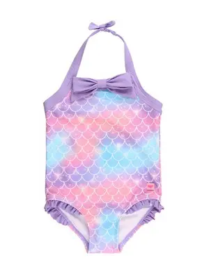 RUFFLEBUTTS Halter Upf 50+ One-piece Swimsuit - Shimmer Mermaid Tale