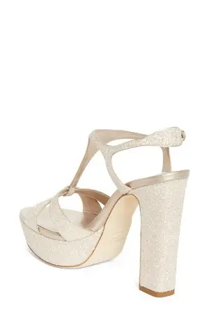 JIMMY CHOO Kesia Glitter Platform Sandal - Light Soft Gold