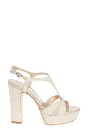 JIMMY CHOO Kesia Glitter Platform Sandal - Light Soft Gold