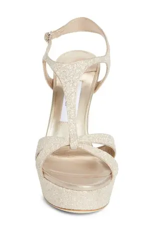 JIMMY CHOO Kesia Glitter Platform Sandal - Light Soft Gold