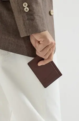 Brunello Cucinelli Calfskin Card Case - Brown