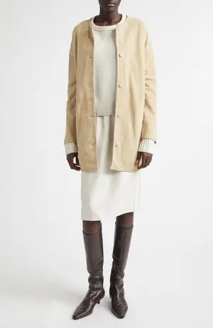 Loulou De Saison Waren Oval Goatskin Suede Coat - Beige