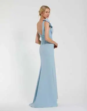 Mac Duggal Petite Sleeveless V-neck Bow Detail Mermaid Gown - Blue