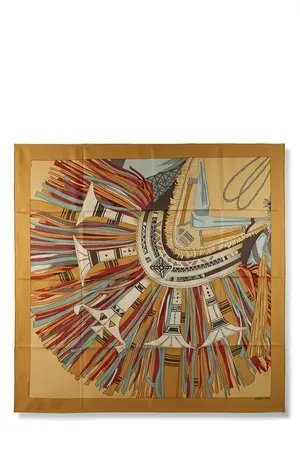HERMÈS Orange & Multicolor 'cuirs Du Desert' Silk Scarf 90