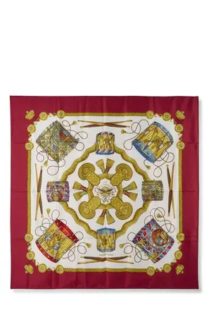 Hermès Multicolor 'les Tambours' Silk Scarf 90 - Burgundy