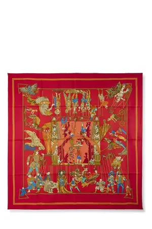 Hermès Multicolor 'le Temps Des Marionnettes' Silk Scarf 90 - Red