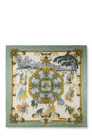 Hermès Multicolor 'joies D'hiver' Silk Scarf 90 - Green