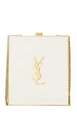 Saint Laurent Metal Tuxedo Box Clutch - White