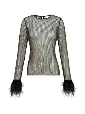 Camilla Feather Embellished Mesh Top