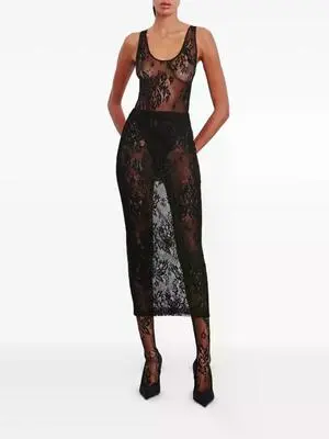 Wardrobe.NYC Floral Lace Midi Skirt - Black