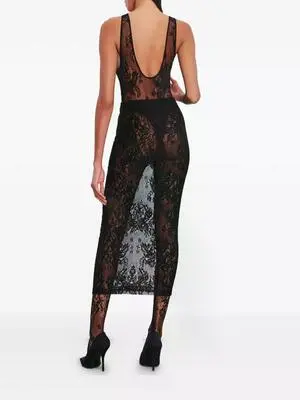 Wardrobe.NYC Floral Lace Midi Skirt - Black