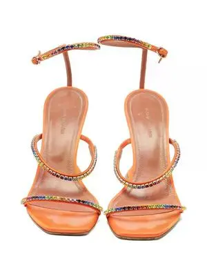 Amina Muaddi Satin Crystal Embellished Sandals