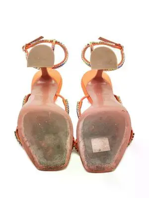 Amina Muaddi Satin Crystal Embellished Sandals