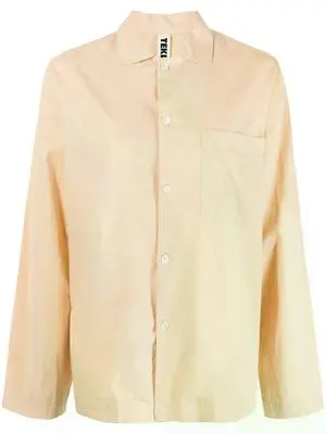 TEKLA Poplin Long-sleeve Pajama Shirt - Brown