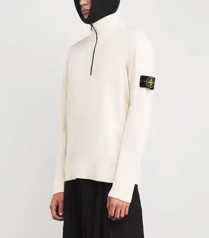 Stone Island Virgin Wool Quarter-zip Sweatshirt - Ivory