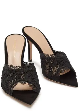 GIANVITO ROSSI Claudia 85 Lace And Suede Mules