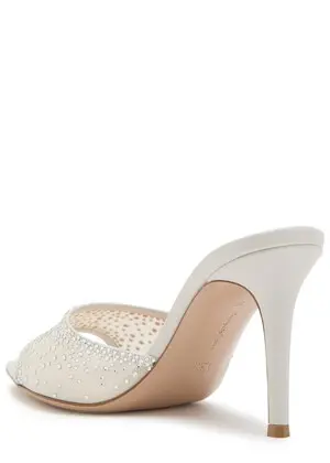 GIANVITO ROSSI Rania 85 Crystal-embellished Mesh Mules - White