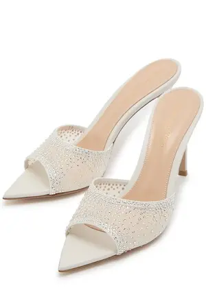 GIANVITO ROSSI Rania 85 Crystal-embellished Mesh Mules - White