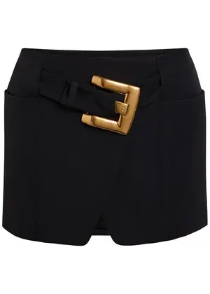 Balmain Belted Wool Mini Wrap Skirt