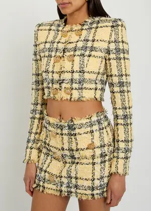 Balmain Checked Tweed Cropped Jacket - Multicoloured