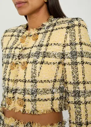 Balmain Checked Tweed Cropped Jacket - Multicoloured