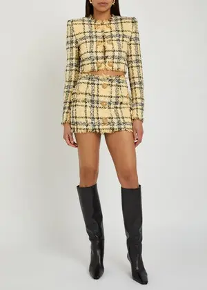 Balmain Checked Tweed Cropped Jacket - Multicoloured