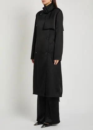 COURREGES Double-breasted Satin Trench Coat - Black