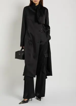 COURREGES Double-breasted Satin Trench Coat - Black