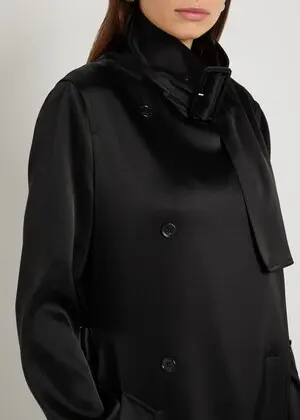 COURREGES Double-breasted Satin Trench Coat - Black