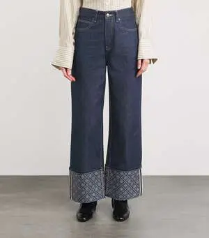 Tory Burch Contrast-cuff Straight Jeans