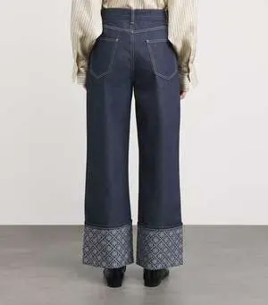 Tory Burch Contrast-cuff Straight Jeans
