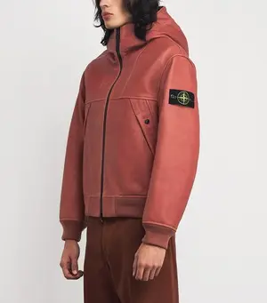 Stone Island Hooded Leather Jacket