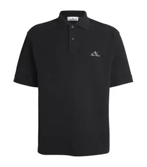 Stone Island Cotton Embroidered Polo Shirt - Black