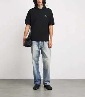 Stone Island Cotton Embroidered Polo Shirt - Black