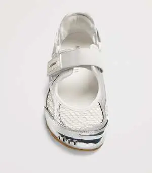 Bottega Veneta Fabric And Faux Leather Mary Jane Sneakers - Silver