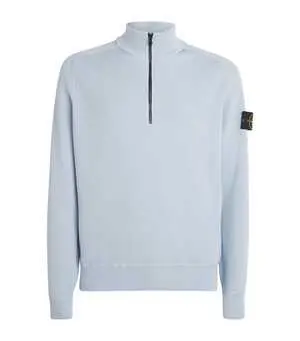 Stone Island Cotton Half-zip Rib-knit Sweatshirt - Blue