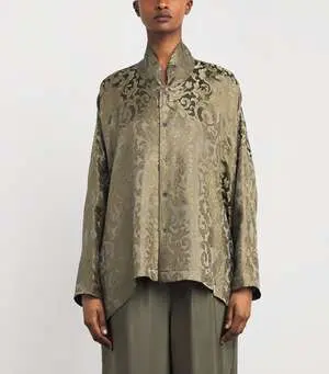 Eskandar Metallic Jacquard Shirt - Green